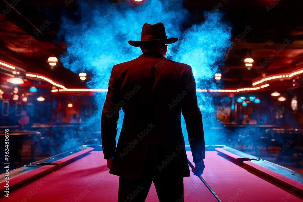 Mafia enforcer walking into a smoky pool hall intimidating everyone ...
