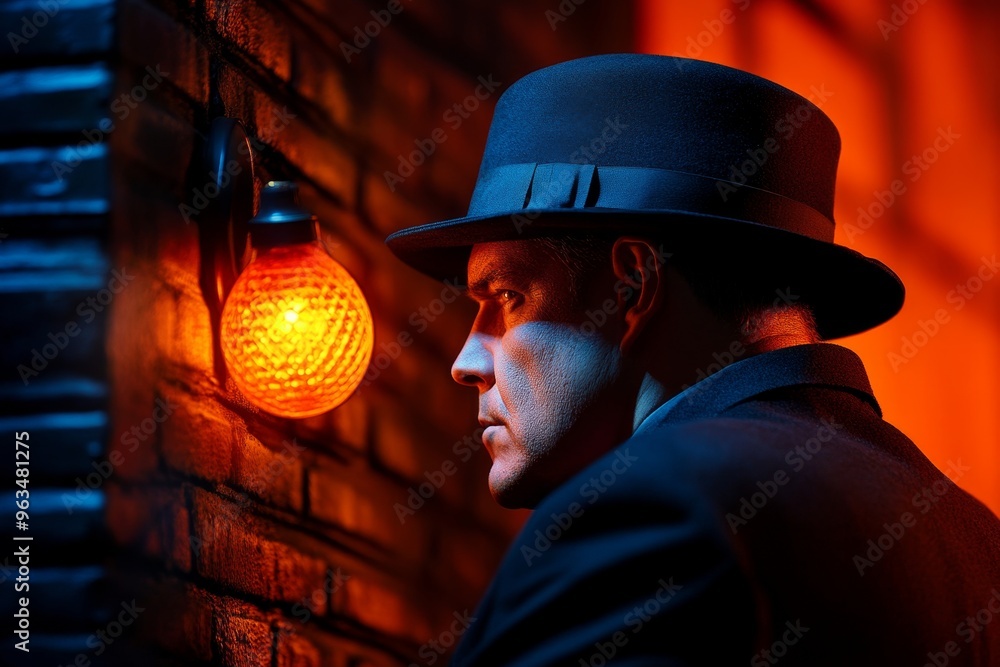 Mafia henchman waiting outside a speakeasy, scanning the streets for ...