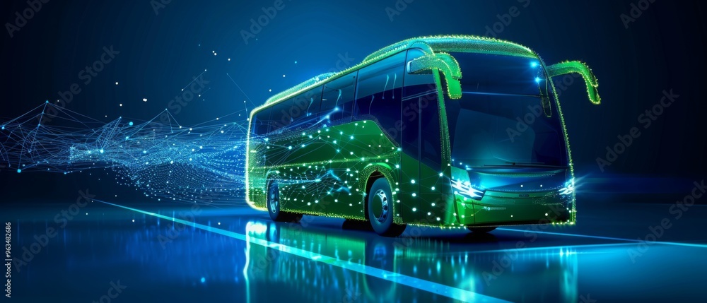 Digital green high-speed bus in low poly wireframe, the future of ...