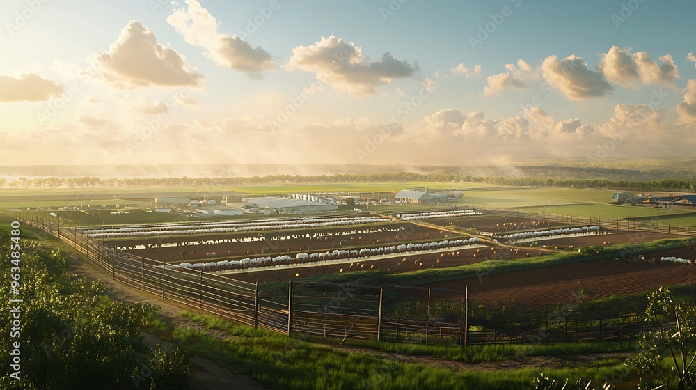 Expansive view of large-scale animal farming contributing to methane ...