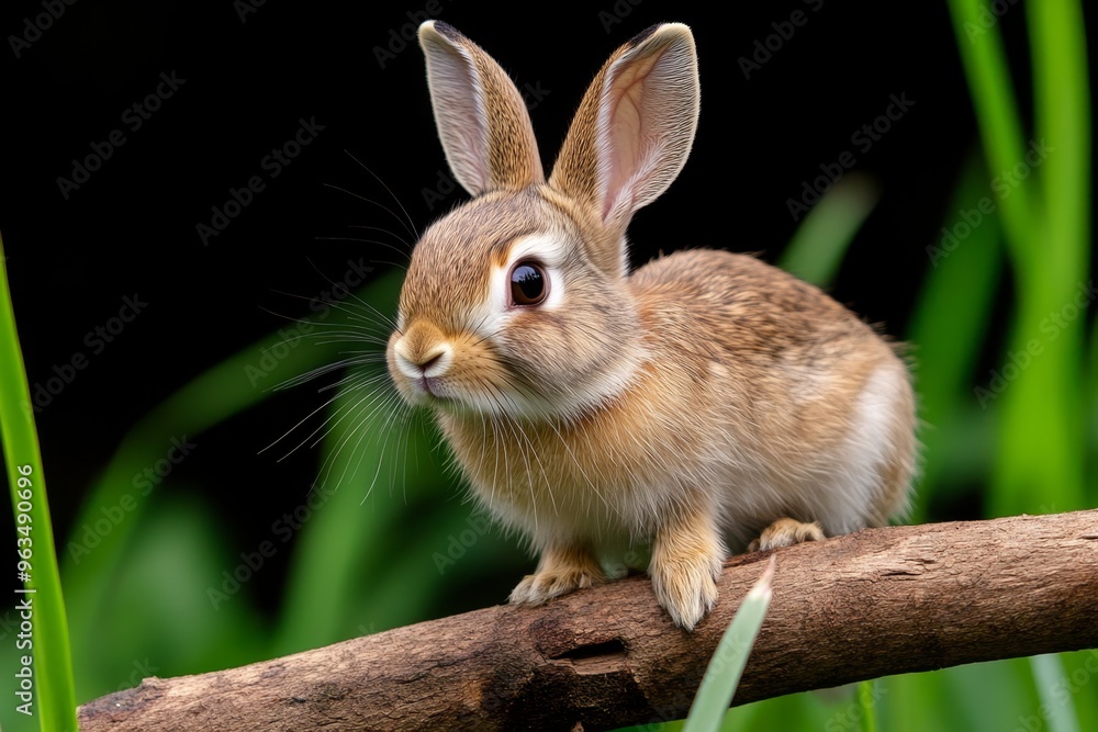 Rabbit twitching its tail, ready to dash away at the first sign of ...