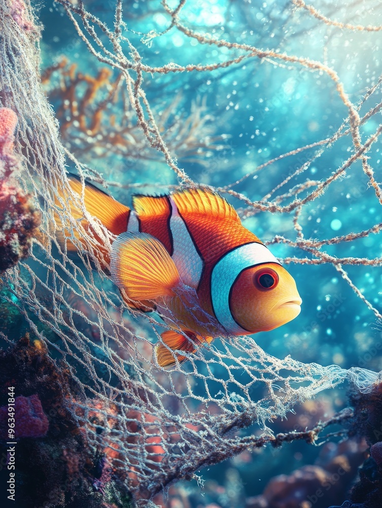 A vibrant clownfish, an icon of tropical coral reefs, is tragically ...