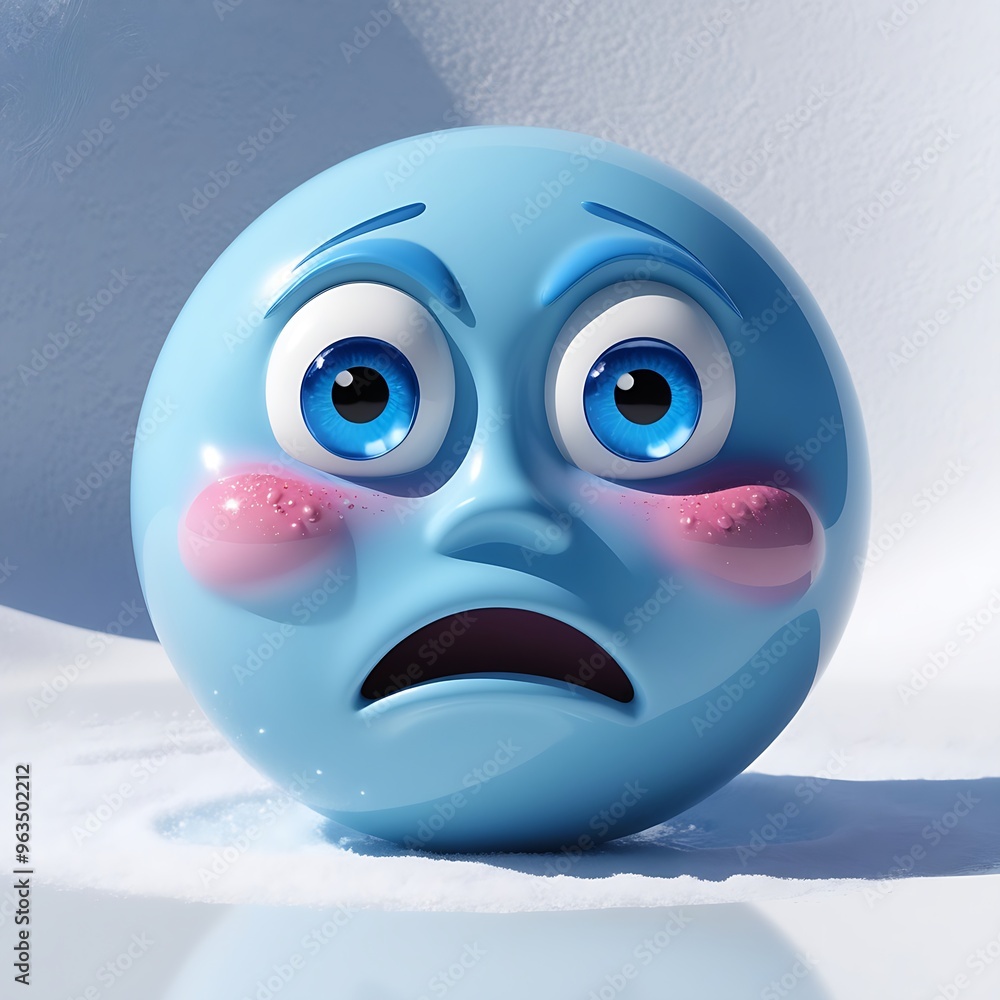 3D emoticon with a sad expression, light blue color, teary blue eyes ...