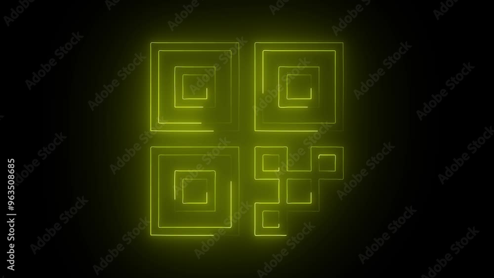 QR Code Animated Icon. Neon QR Code Badge Inside Circle. Scanning ...