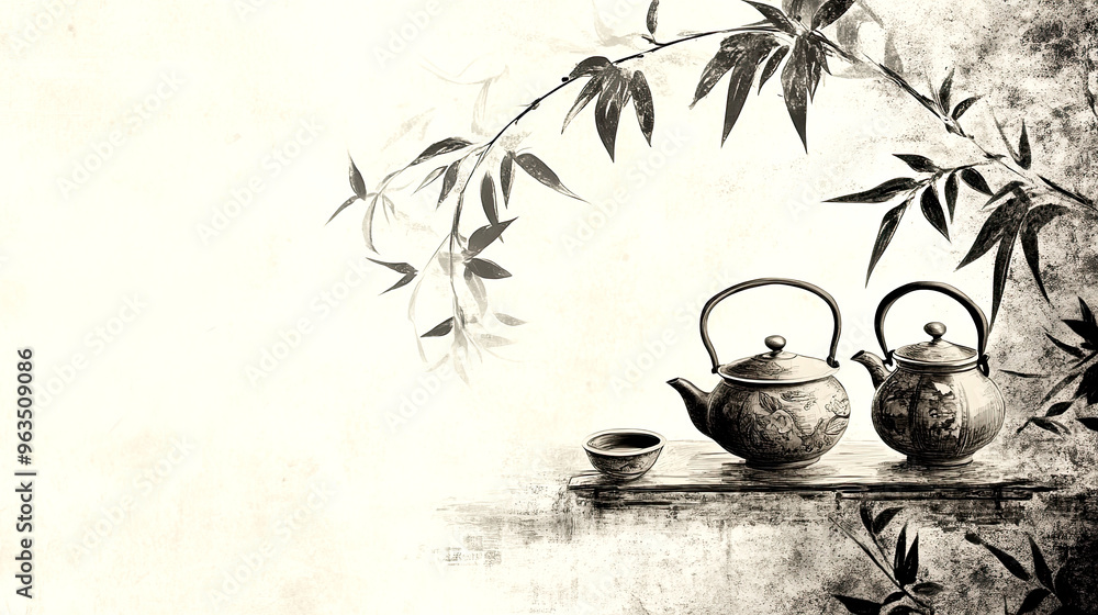 Elegant Depiction of a Traditional Chinese Tea Shop Logo With Teapots ...