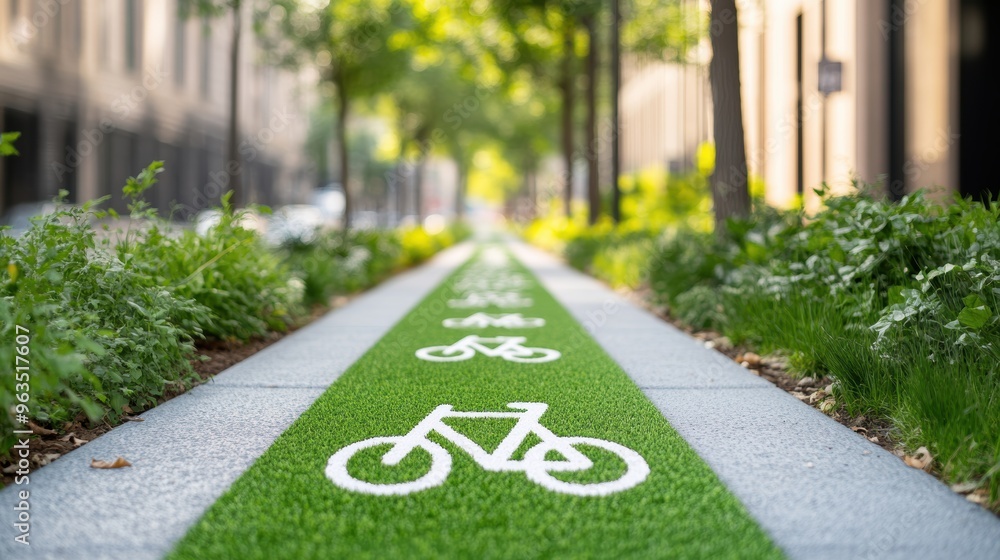 A network of bike lanes and pedestrian walkways in a urban environment ...