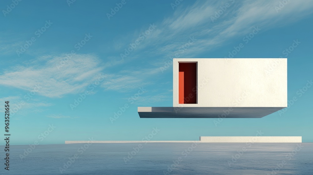 A modern architectural concept of a minimalist floating home, featuring ...