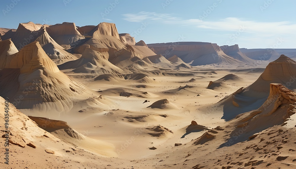 Stunning landforms in an arid plateau, impressive sandstone hills ...