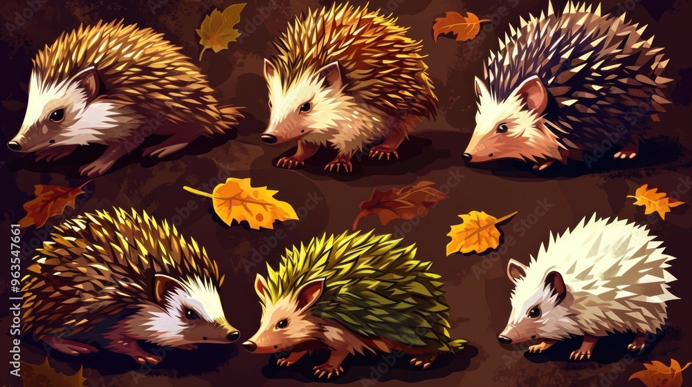A series of hedgehogs are shown in various colors, with some of them ...