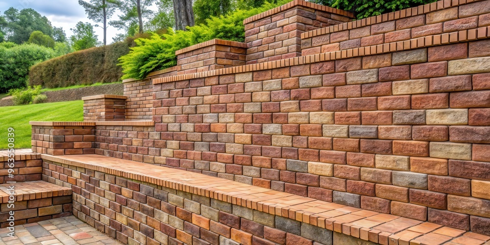 Residential retaining wall with stacked blocks and mortared brick ...