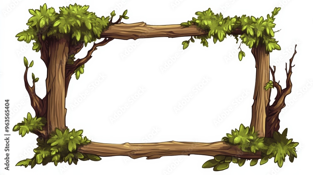 Fantasy-themed hand-drawn cartoon wooden frame for a game interface ...