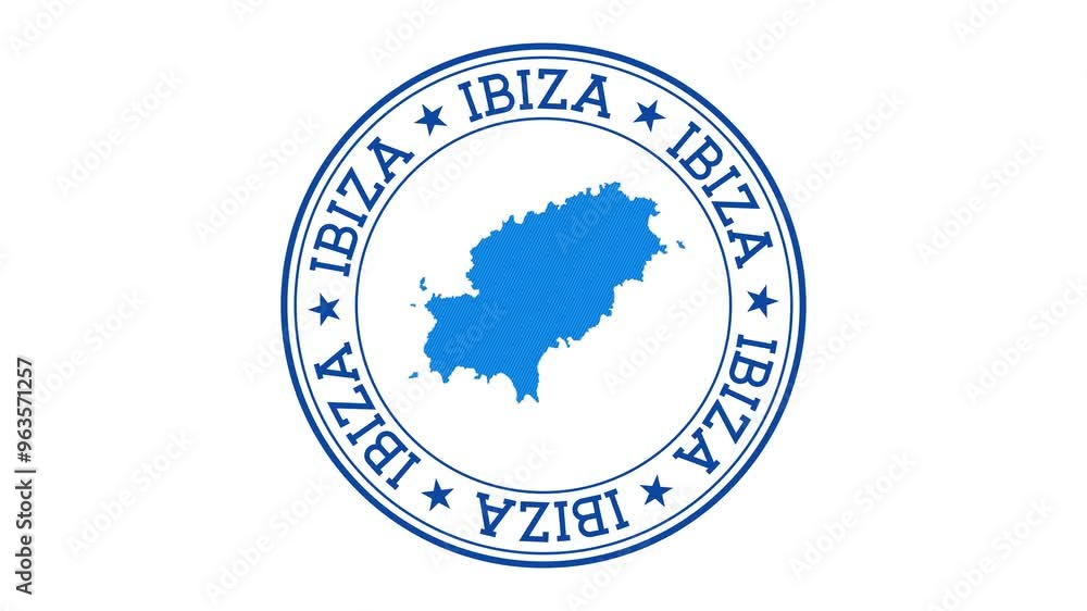 Ibiza intro. Badge with the circular name and map of island. Ibiza ...