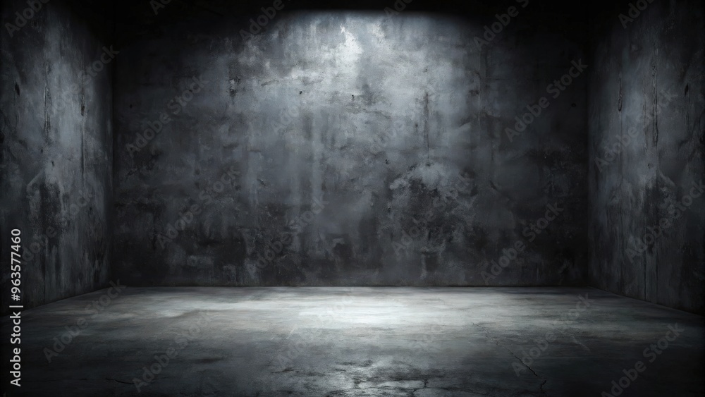 Dark and eerie black room with rough concrete walls, perfect for horror ...