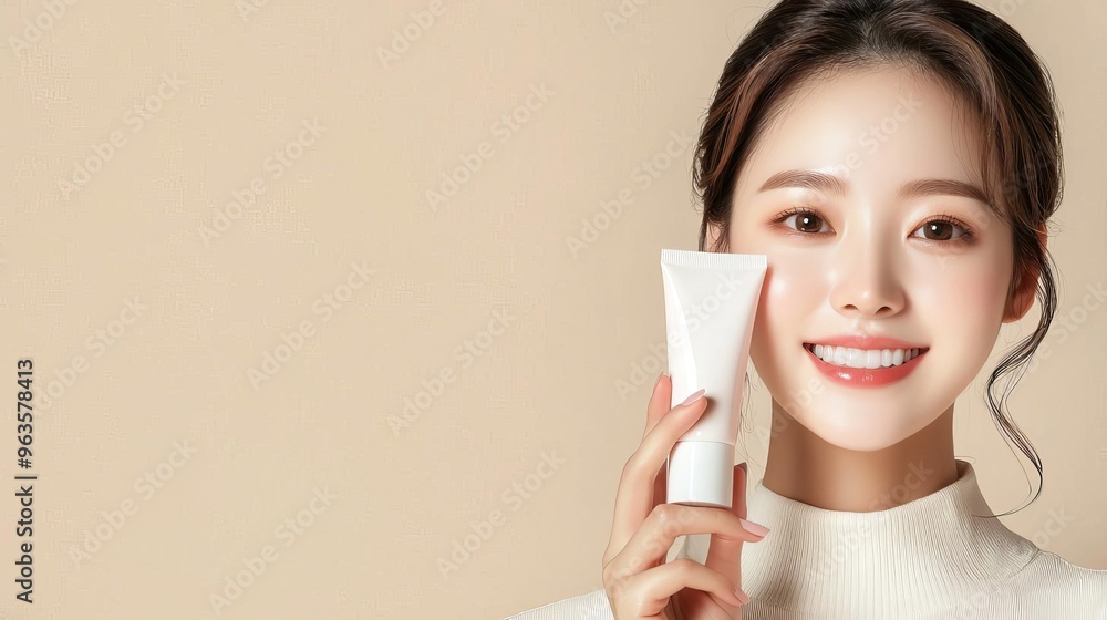 Body and skin cream promotion concept with Korean celebrity idol woman ...