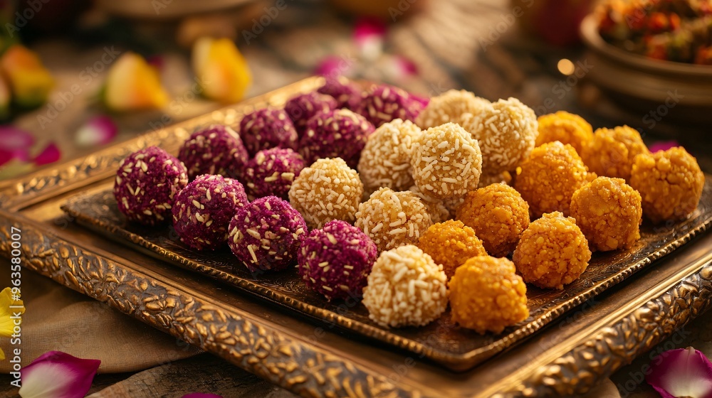 Handmade laddus in various flavors: coconut, besan, and motichoor ...