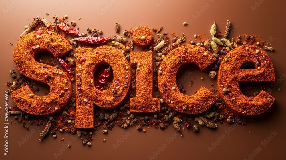 Design the word "Spice" using paprika, turmeric, cinnamon, and chili ...
