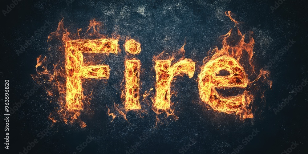 Blazing flames form the word "Fire" on a dark background, symbolizing ...