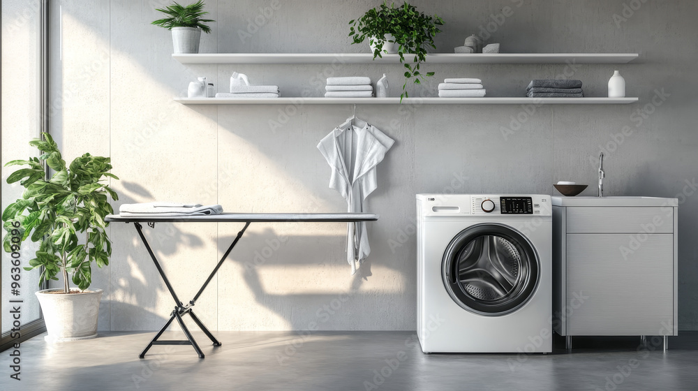 "Modern home laundry room interior featuring a designated zone with ...