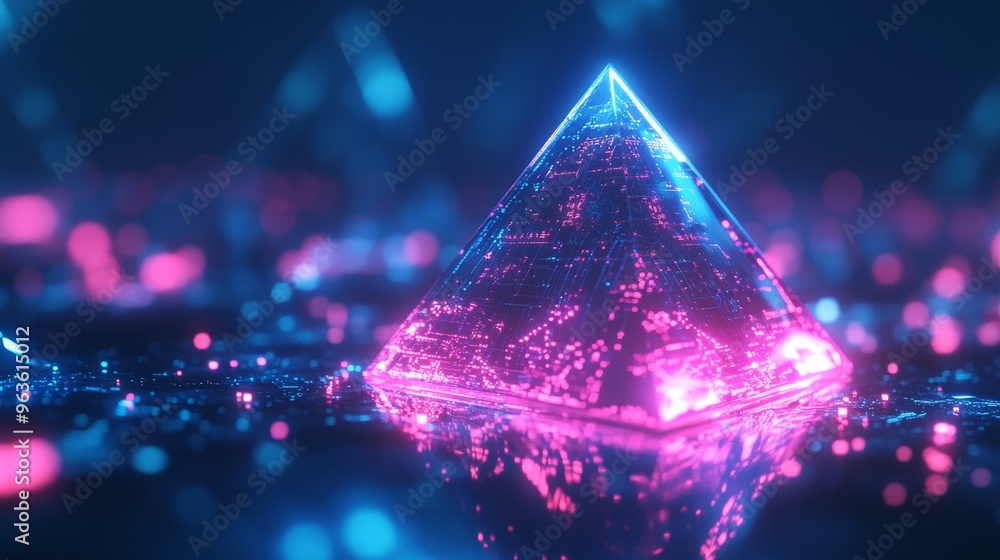 Explore advanced 3D modeling by creating a futuristic pyramid with neon ...