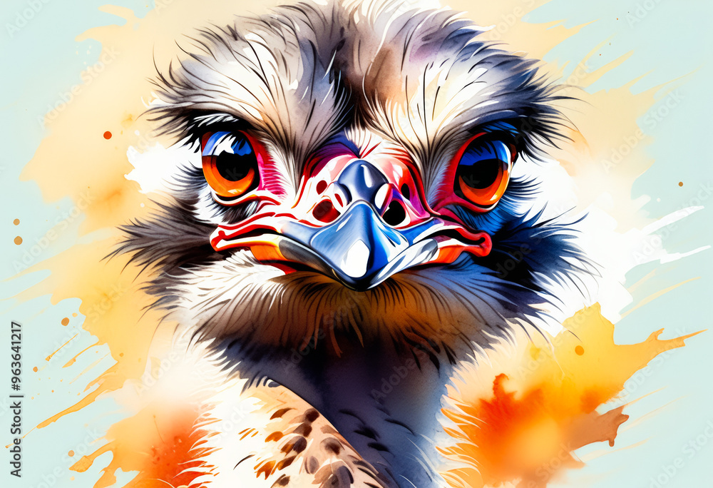 Vibrant digital painting of a close-up ostrich face, perfect for ...