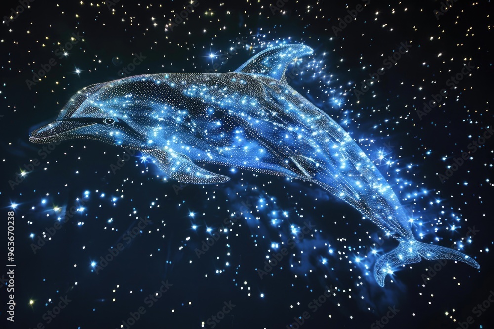 The constellation of the Dolphin (Delphinus) is portrayed as a ...