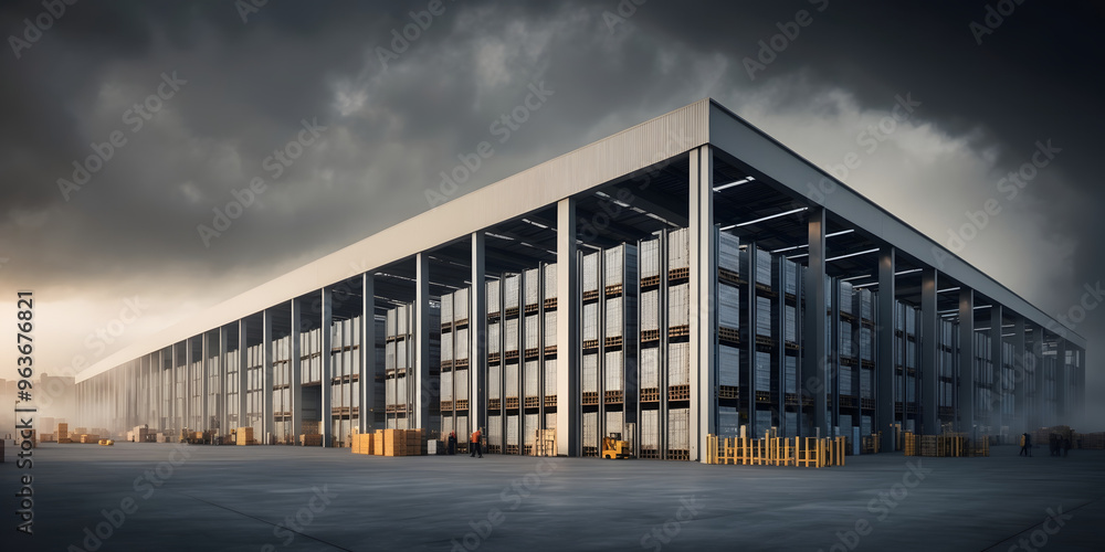 Modern logistics warehouse building structure. AI technology. Exterior ...
