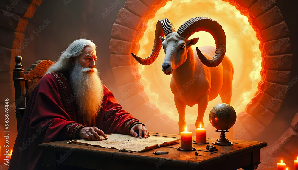 The scene was supposed to represent a wise man, with a long white beard ...