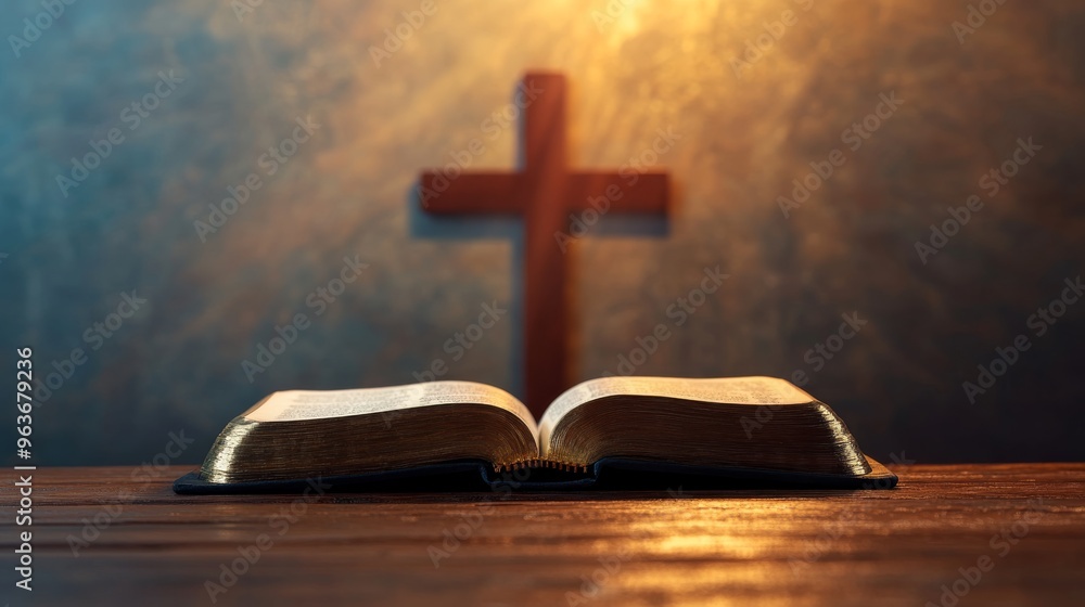A bible in a Christian setting under natural lighting. Bible in front ...