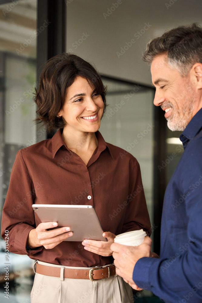 Happy professional business man and woman colleagues having ...