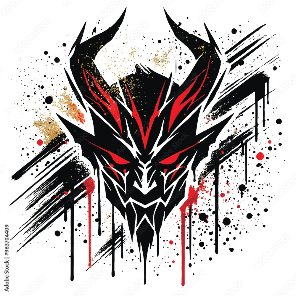 Black and red vector demon evil satana face silhouette with sharp ...