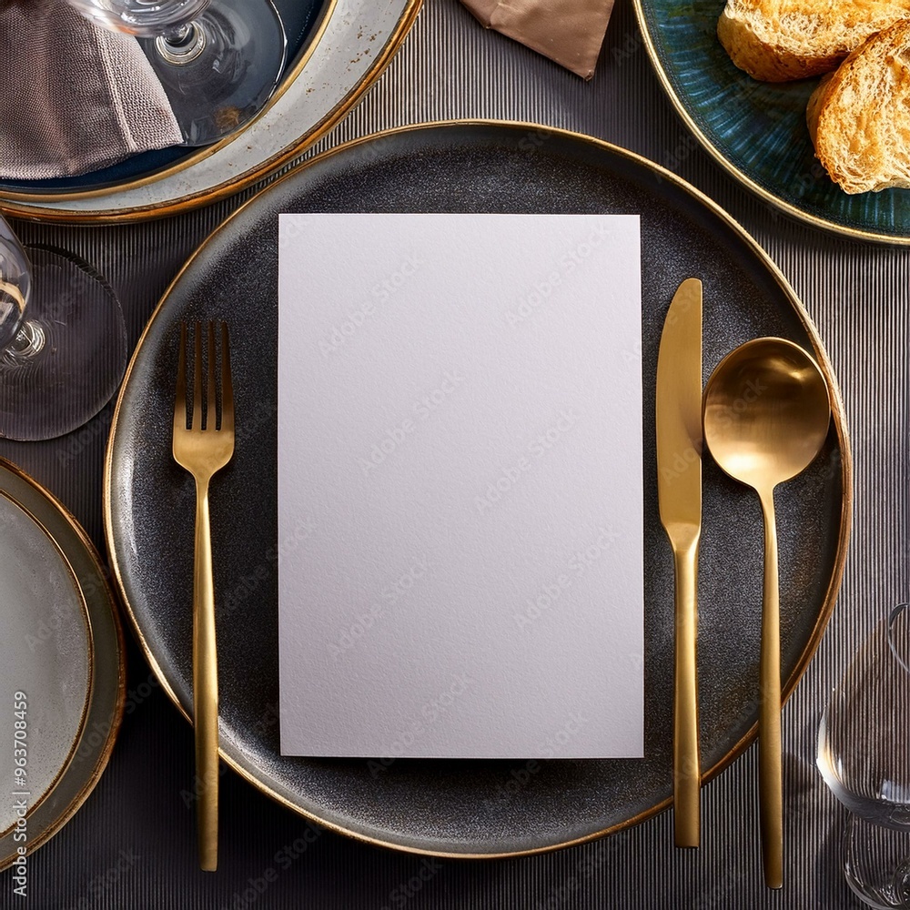fine dining table setting of luxury fancy restaurant menu invitation ...