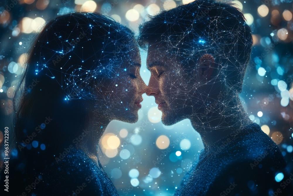 Cingulum Cerebrum Futuristic couple facing each other in a rain of ...