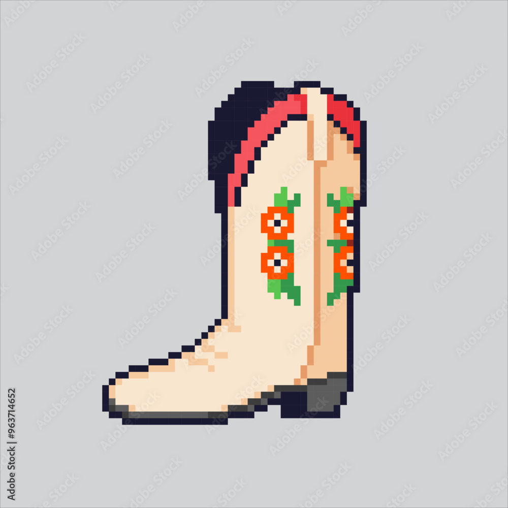 Pixel art illustration Cowboy Boots. Pixelated Leather Boots. Leather ...