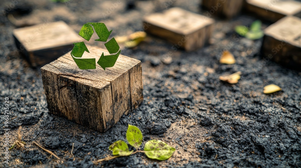 Concept: Wooden blocks with green icons and saplings representing ...