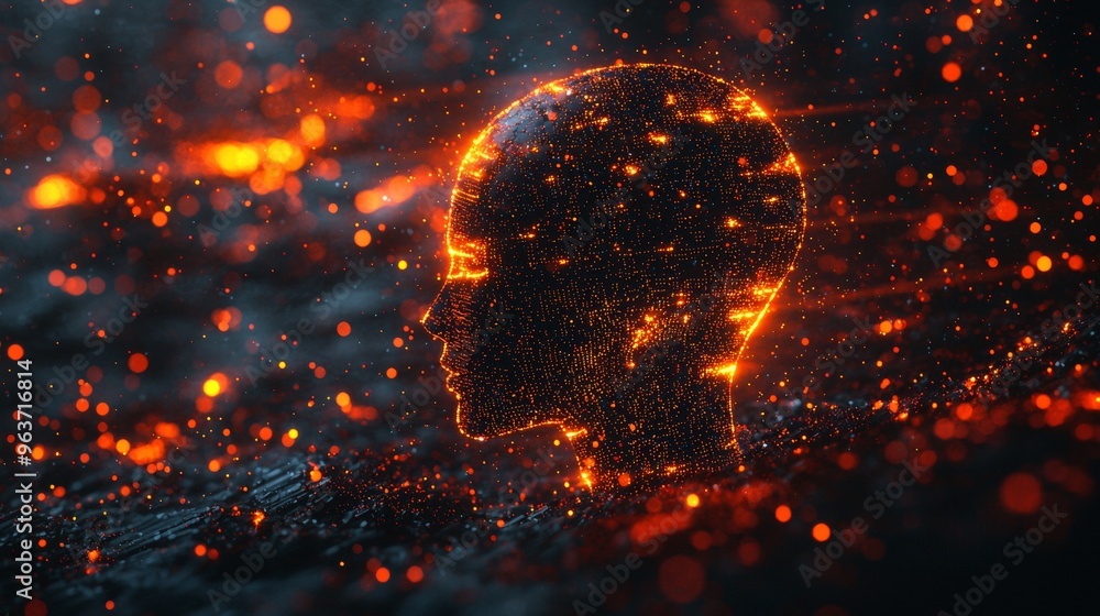 The human-like AI head features an interconnected digital network that ...