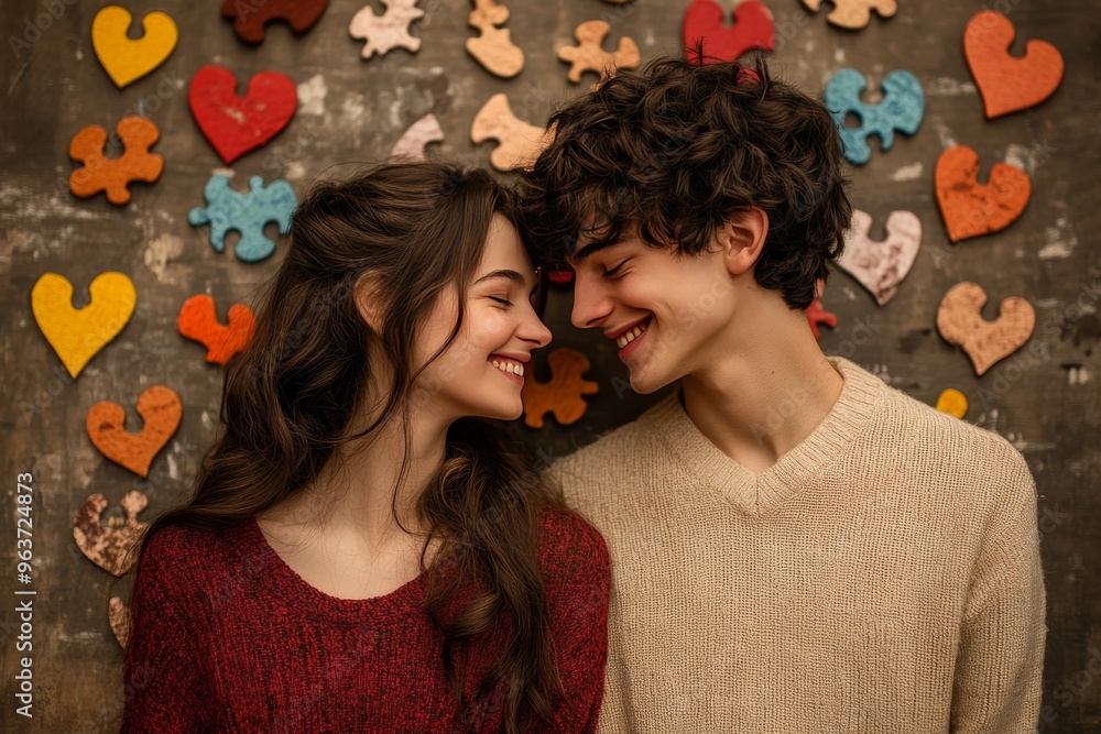 Mental capability Intellect Romantic couple with puzzle pieces falling ...