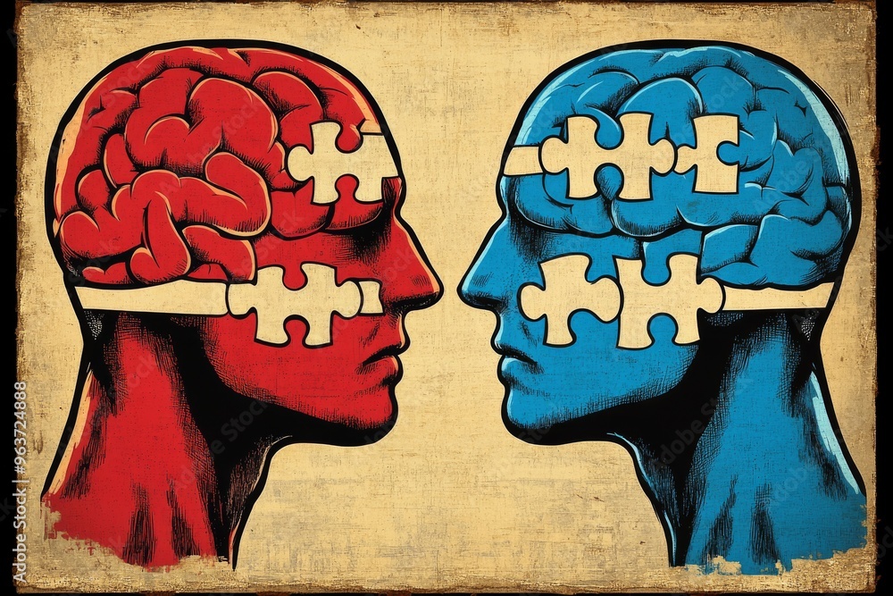 Neuronal capability Intellect Vintage style illustration of two ...