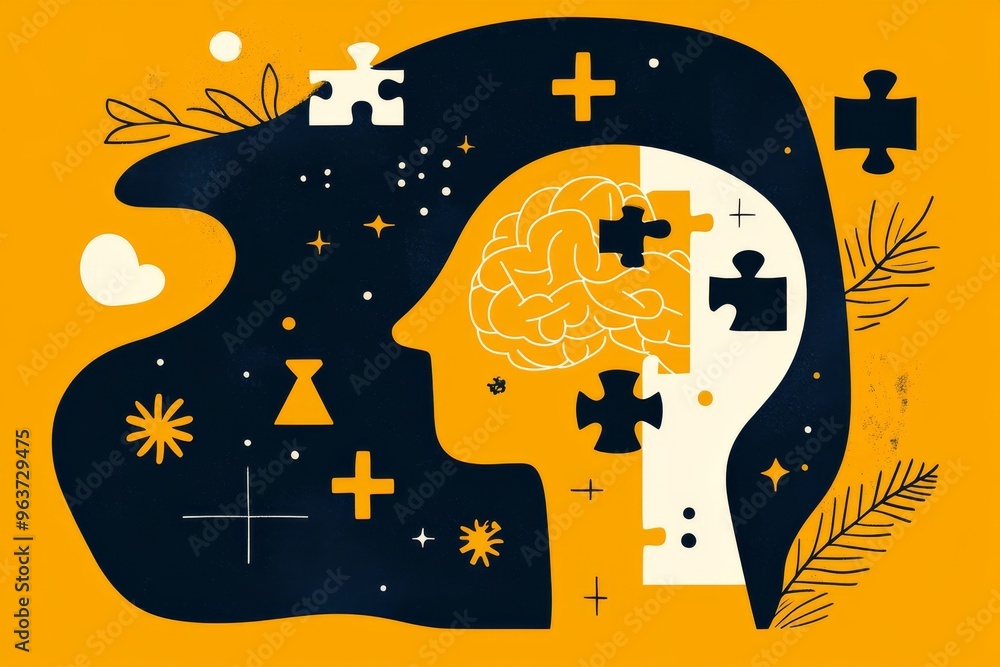 Neuronal stamina Synaptic network Abstract illustration of a yellow ...