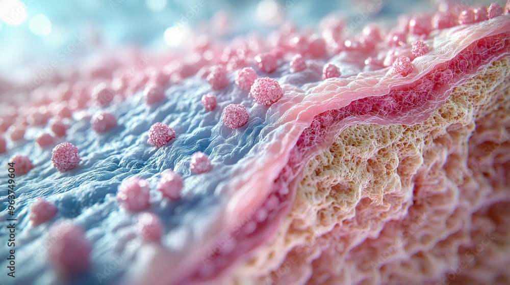 Cross-section of damaged skin broken epidermal barrier 3D illustration ...