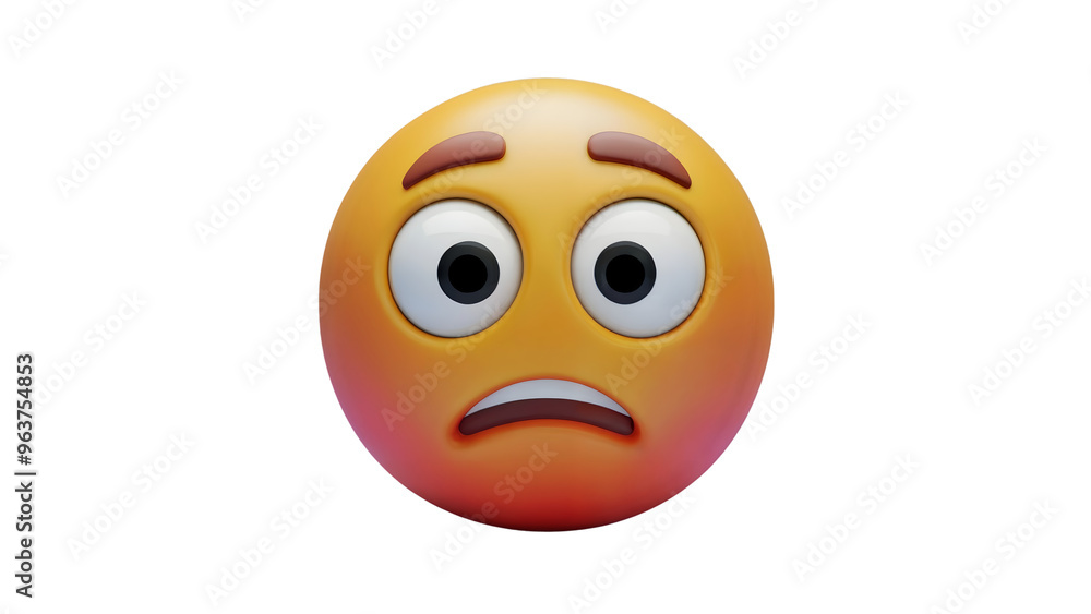 A 3D rendering of the "embarrassed face" emoji, featuring wide, uneasy ...