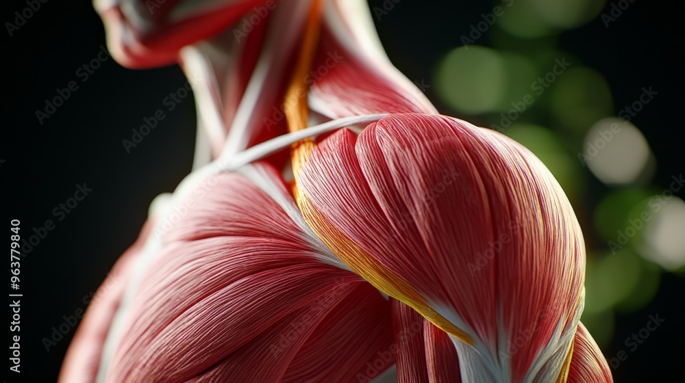 Close-up illustration of human muscle anatomy showing detailed muscle ...