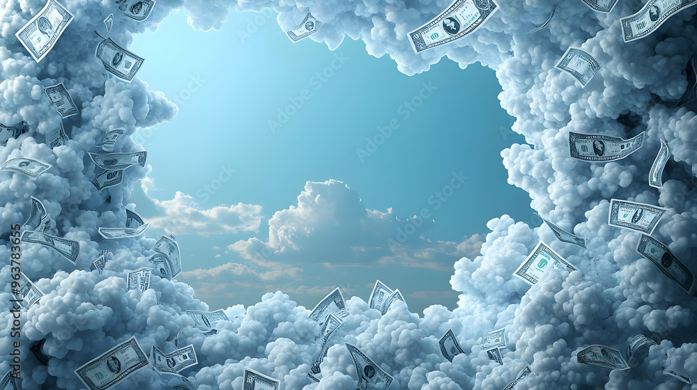 3D AI Cloud and Dollar Path Frame Concept: Sleek Border Design with ...