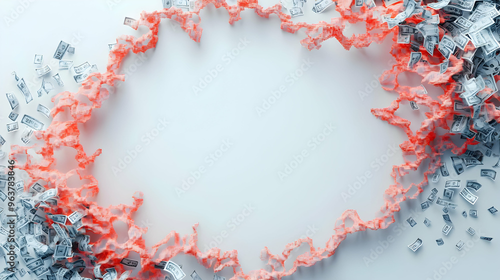 3D AI Data Stream and Money Symbols Frame - High-Tech Design with ...