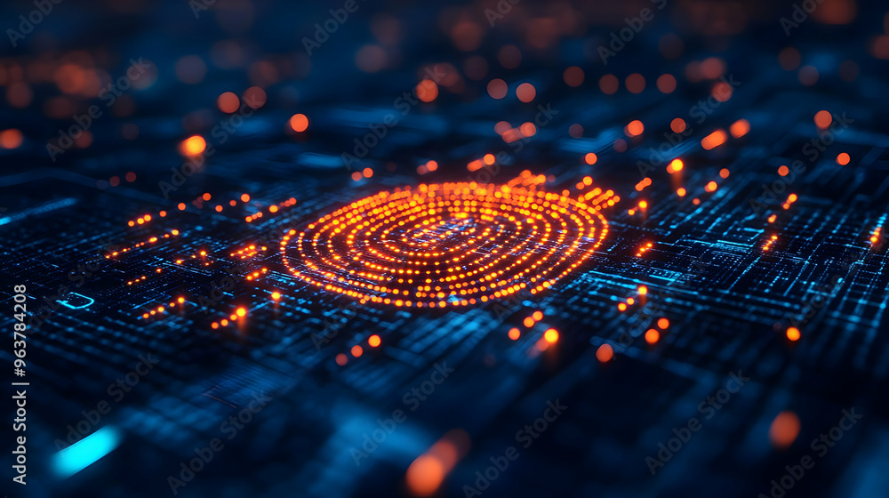 3D AI Driven Digital Identity Elements Concept: Abstract Vector Icons Featuring Biometric ...