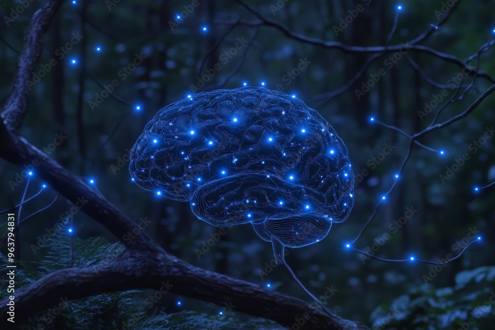 Basal ganglia calcium signaling and glial cells human brain glowing in ...