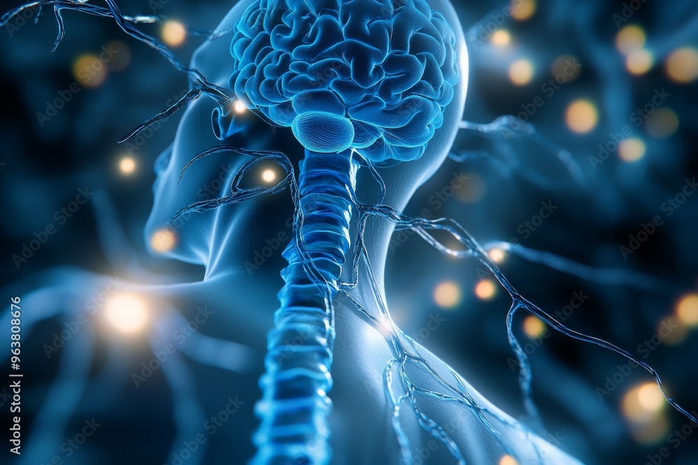 Connectomics Deep Brain Stimulation And Dorsal Root Ganglia Glowing Spinal Cord Connected To