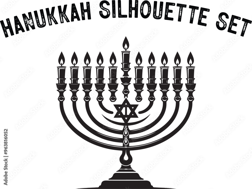 Menorah Silhouette. Candlesticks silhouette, Hanukkah set. Black and ...