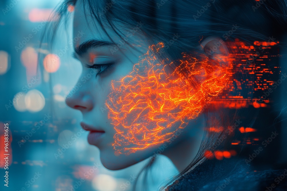 Synaptic pruning optogenetics and gamma waves digital portrait of woman ...