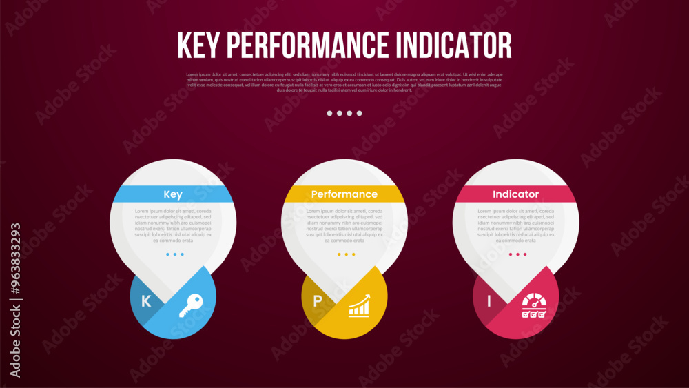 KPI or key performance indicator infographic template with big round ...
