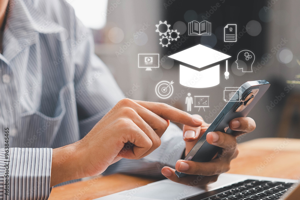 Education, E-learning technology concept. AI and machine learning enhance personalized learning ...